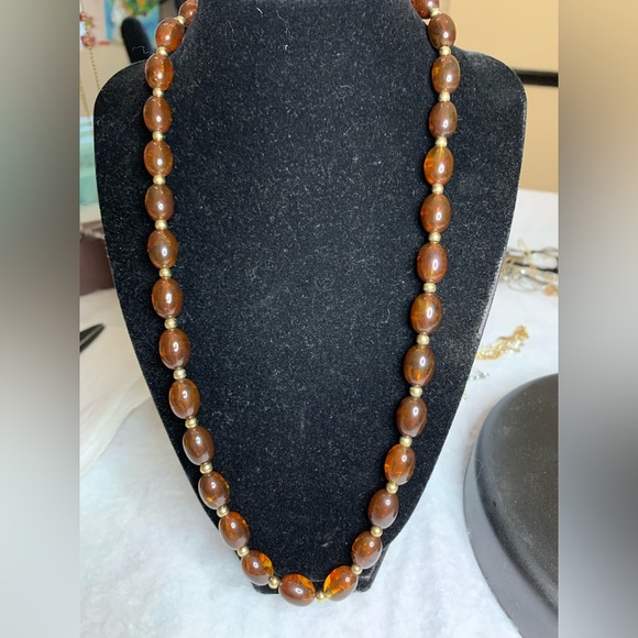 Jewelry | Vintage Lucite Amber Bead Necklace With Barrel Clasp | Poshmark